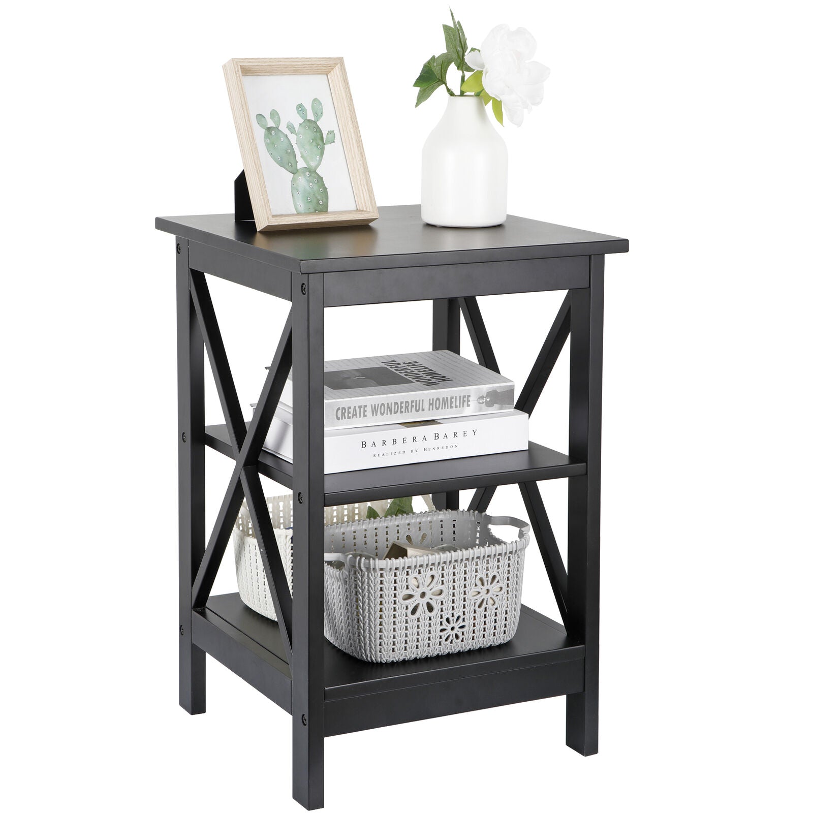 24 Inch End Side Table with Storage Shelf for Living Room - X Design ...
